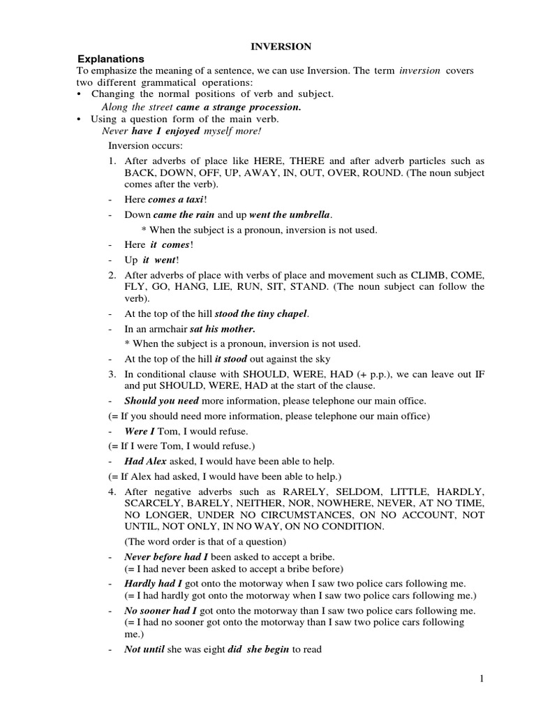 Inversion (Theory & Exercises) | PDF | Subject (Grammar) | Verb