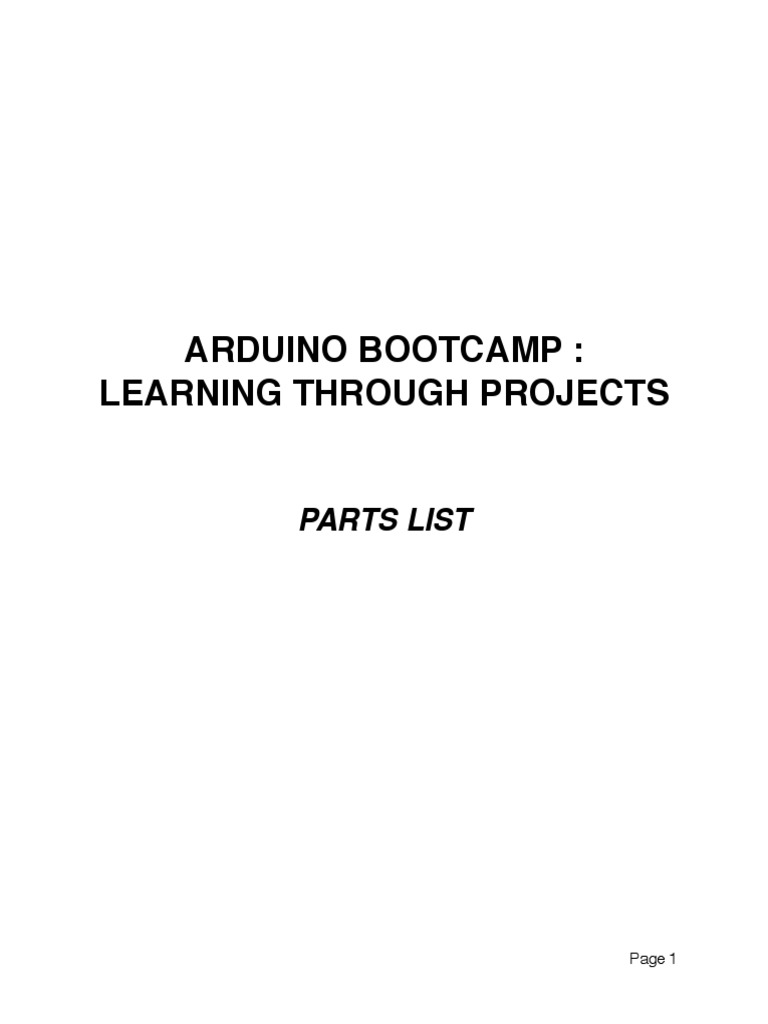Arduino Bootcamp Parts List Pdf Arduino Electronics