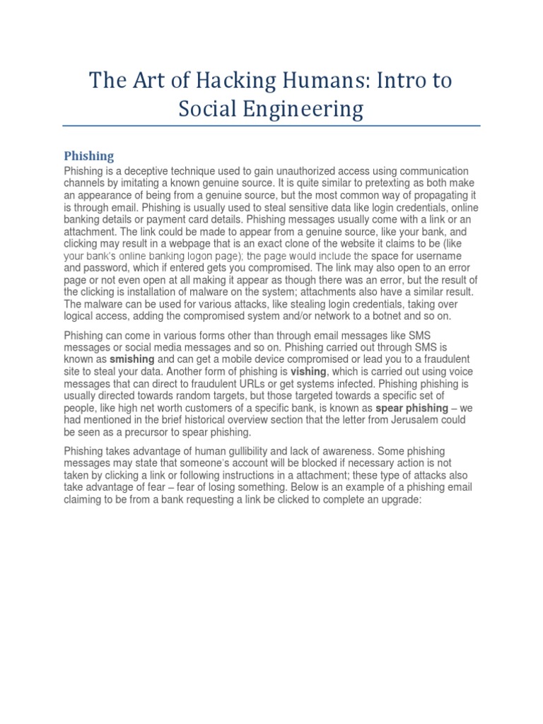 The Art of Hacking Humans: Intro To Social Engineering: Phishing | PDF ...