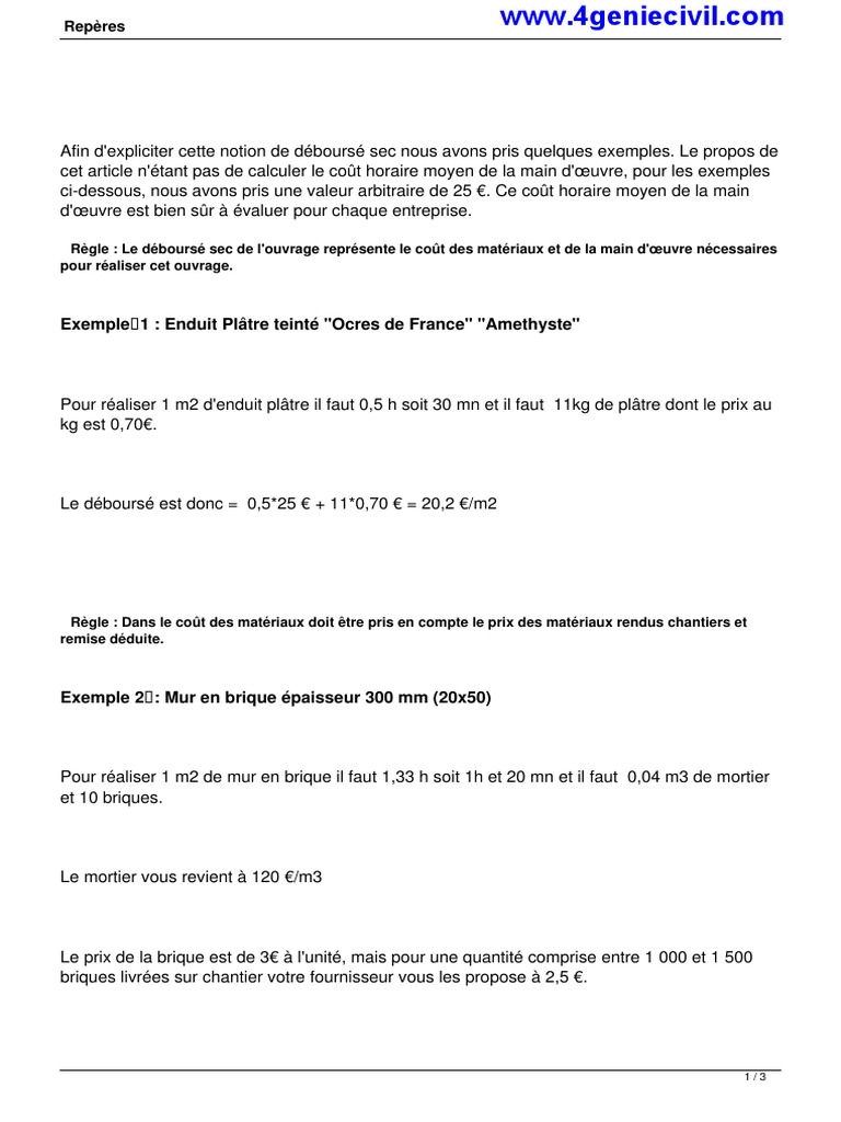 Déboursé Sec Explication | PDF | Plâtre | Mortier (matériau)