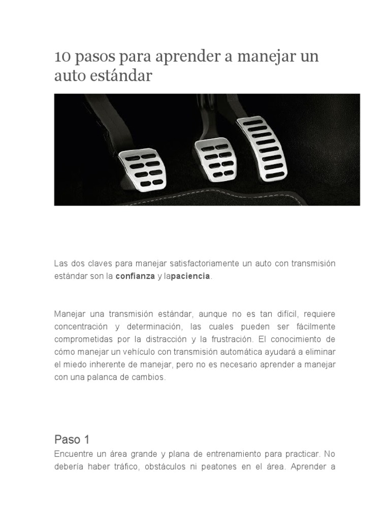 10 Pasos para Aprender A Manejar Un Auto Estándar | PDF | Transmisión ...