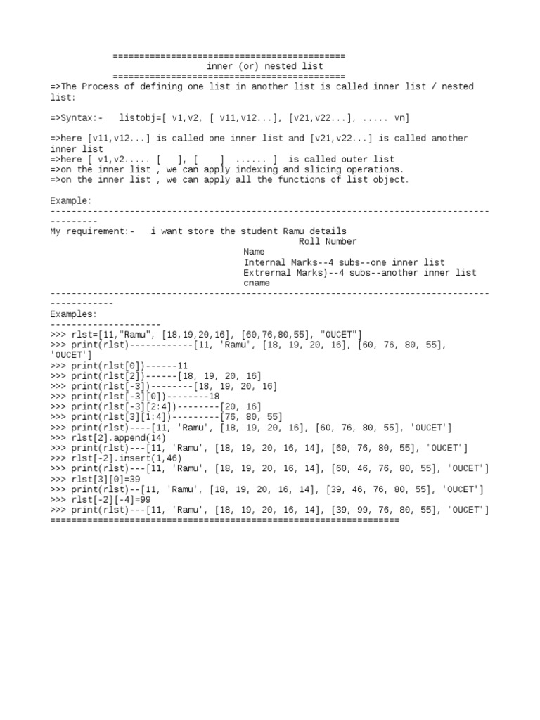 Inner (Or) Nested List | PDF