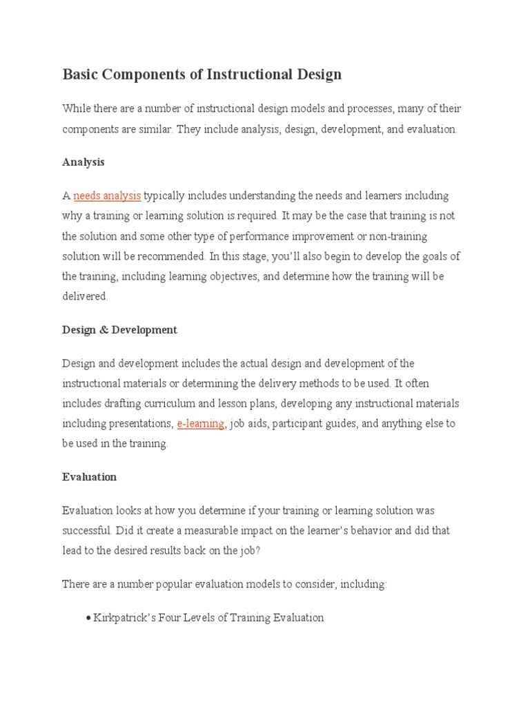 Basic Components of Instructional Design | PDF