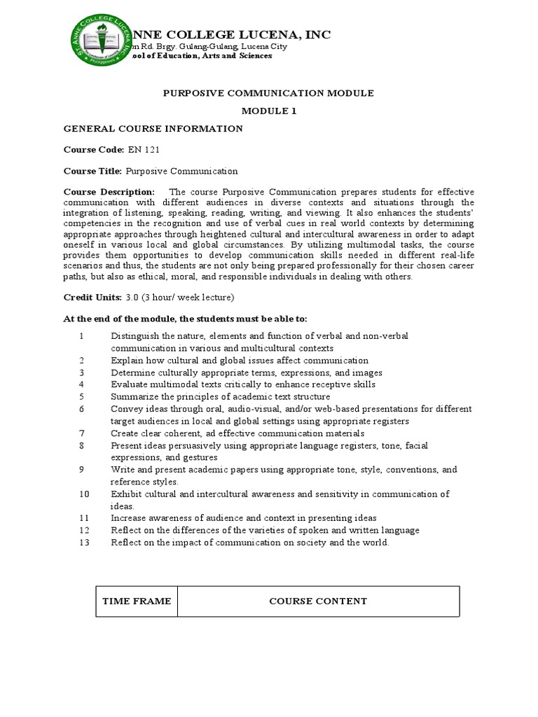 Purposive Communication Module Overview | PDF | Communication ...