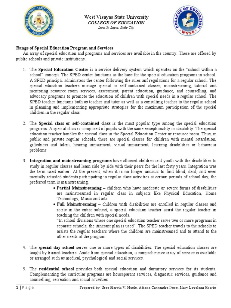 Range of Special Education Program and S | PDF | Inclusion (Education ...