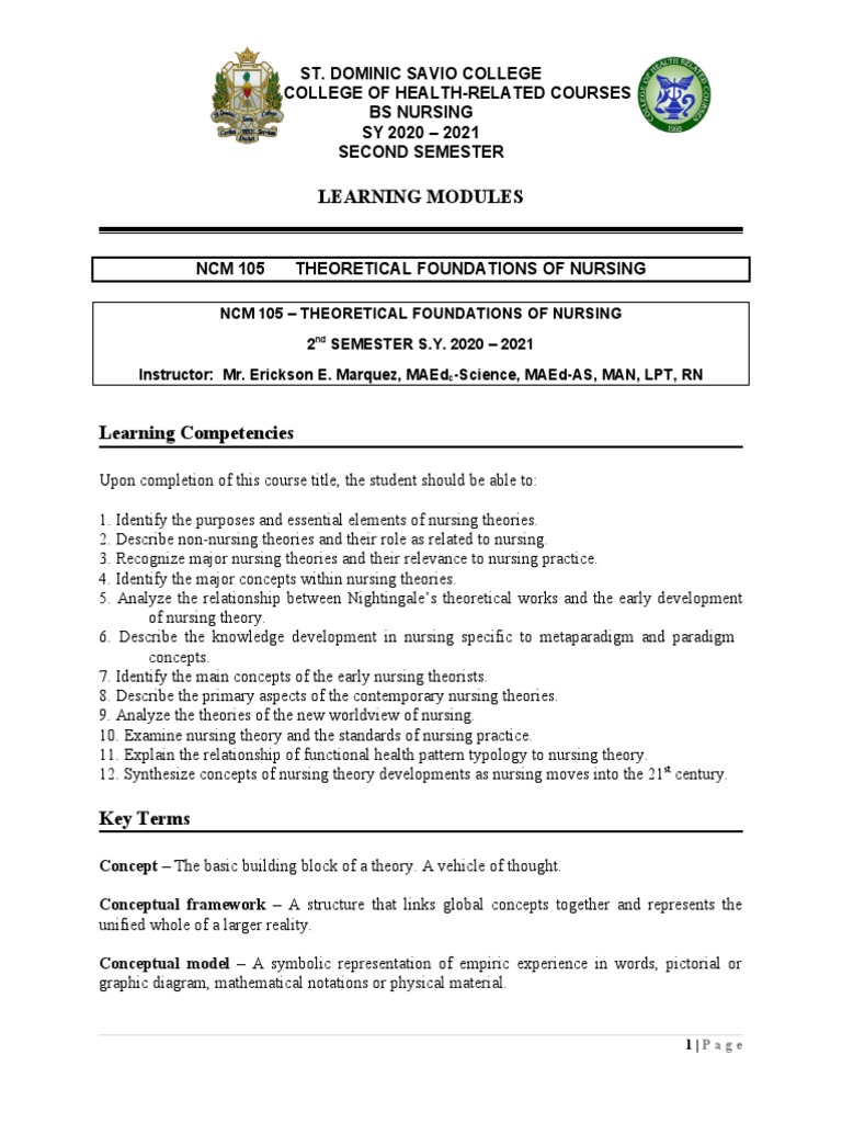 NCM 105 Learning Modules Prelims | PDF | Theory | Nursing