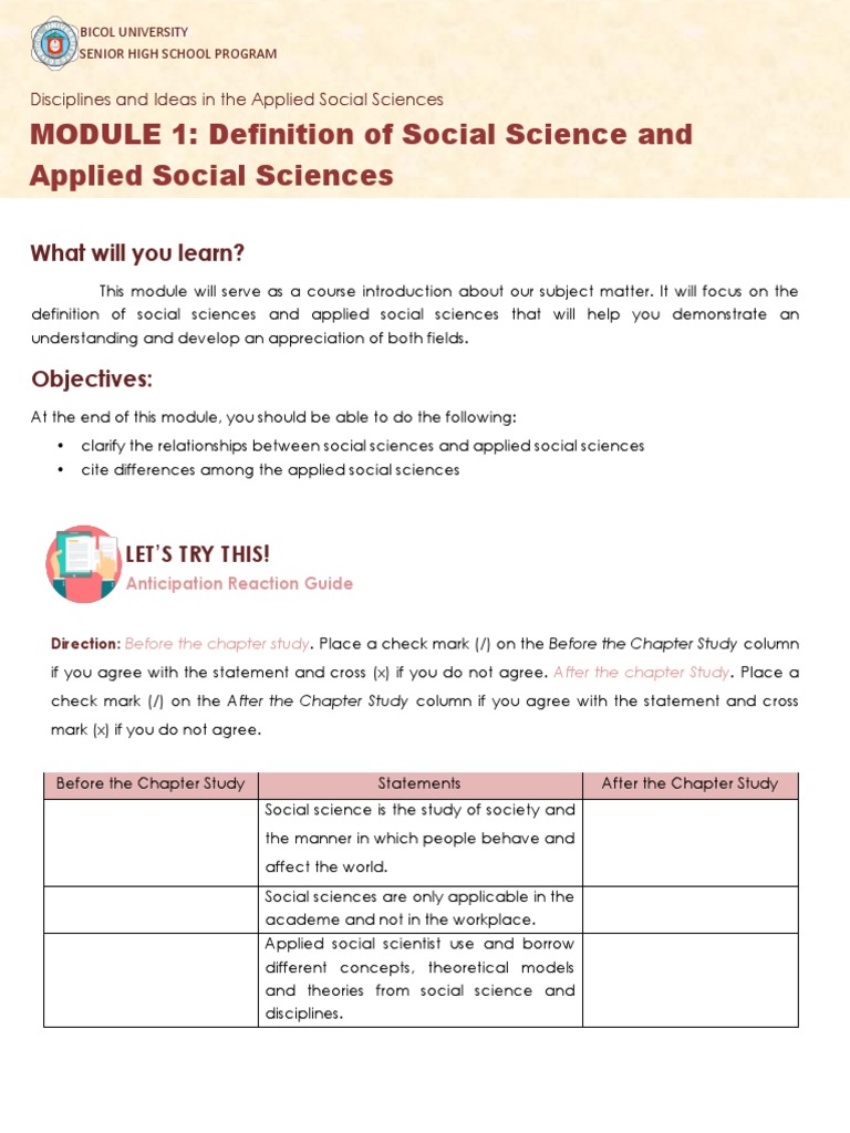 Module 1 Defining Social Sciences And Applied Social Sciences Pdf