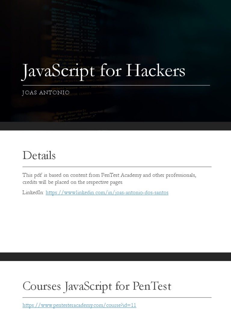 Javascript For Hackers A Comprehensive Guide To Using Javascript For Penetration Testing Pdf