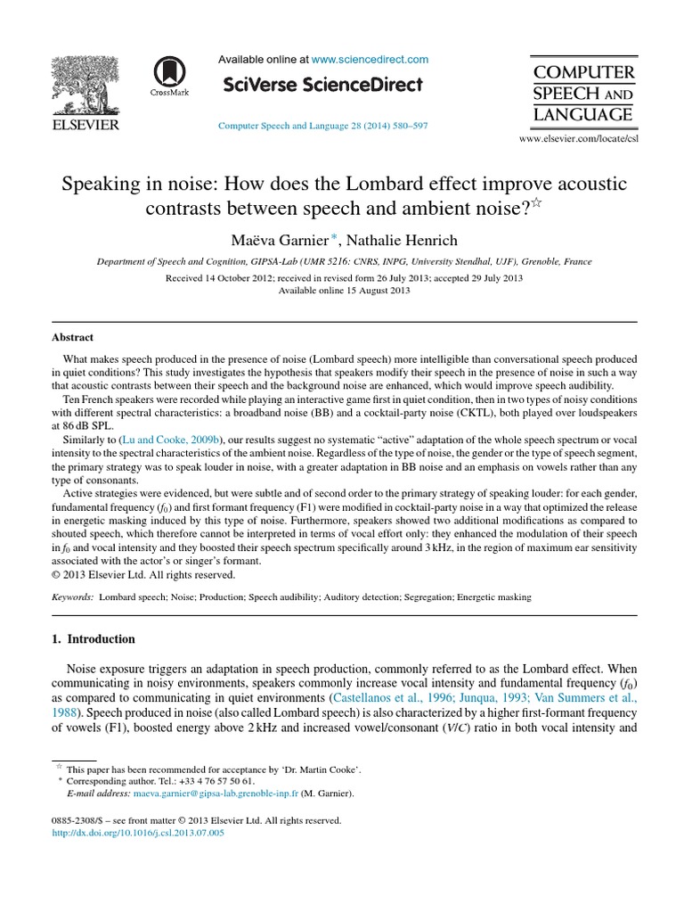 Speaking in Noise - How Does The Lombard Effect Improve Acoustic ...