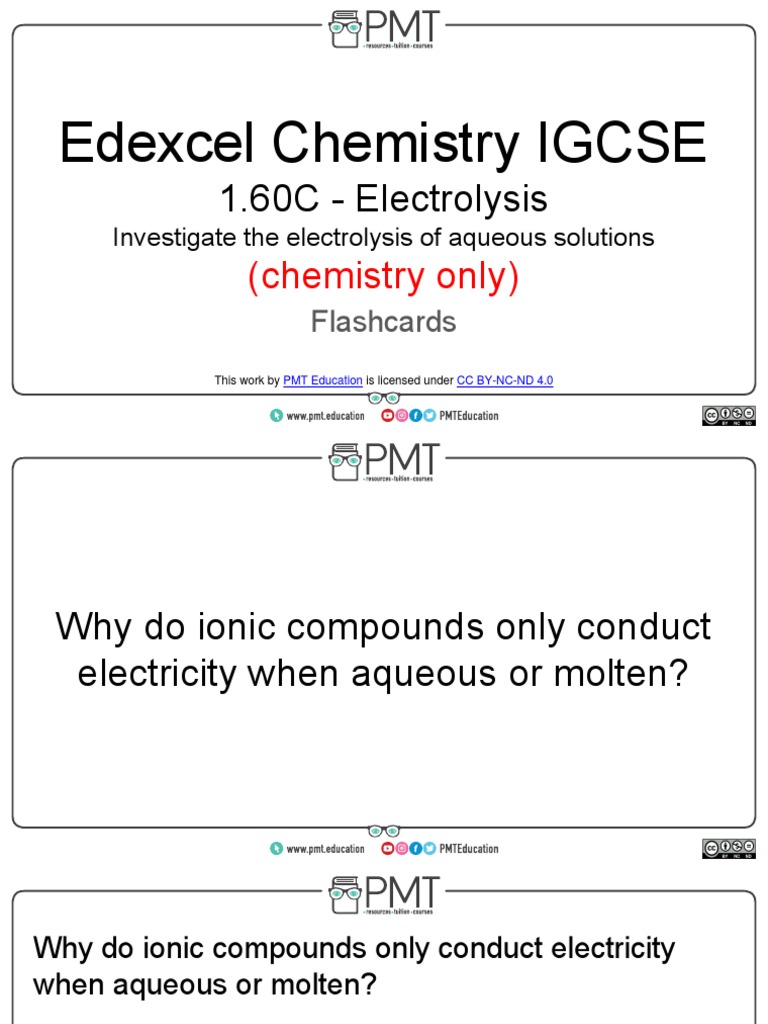 Flashcards - Investigating Electrolysis - Edexcel Chemistry IGCSE | PDF ...