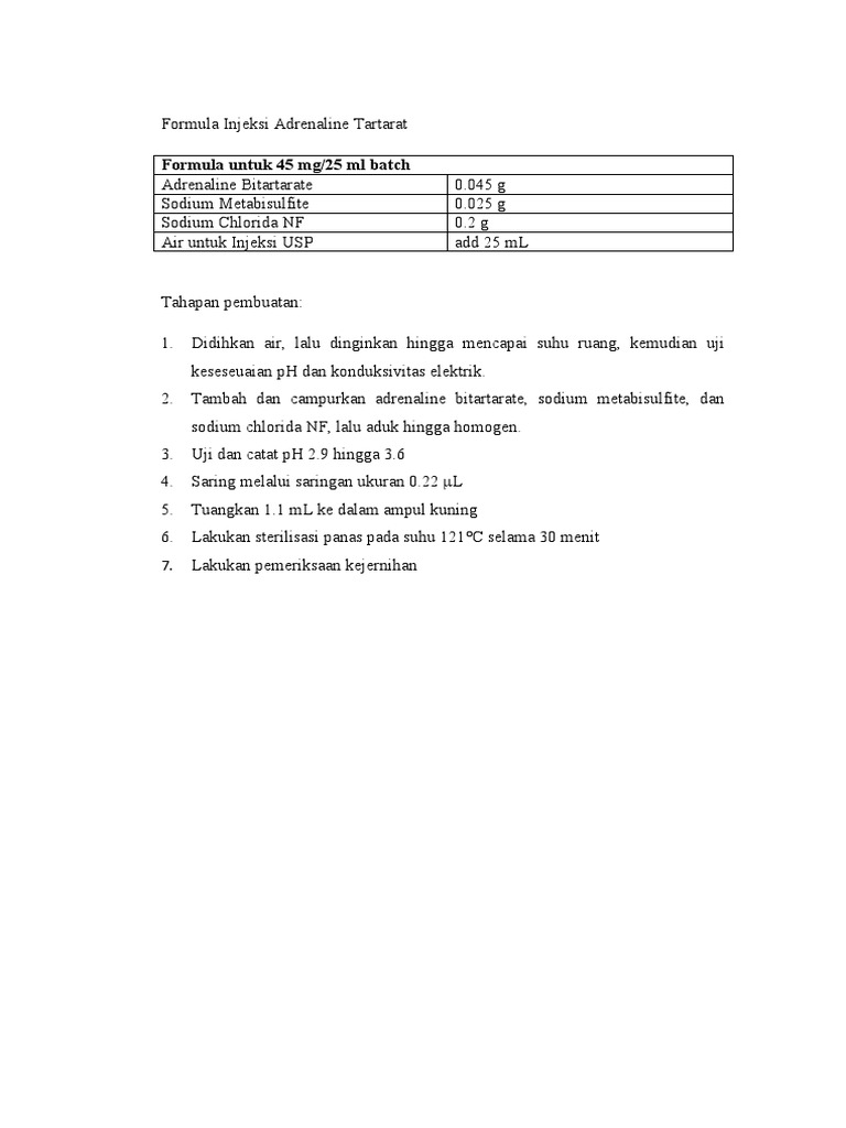 Formula Adrenaline Injeksi 45 mg/25 mL | PDF