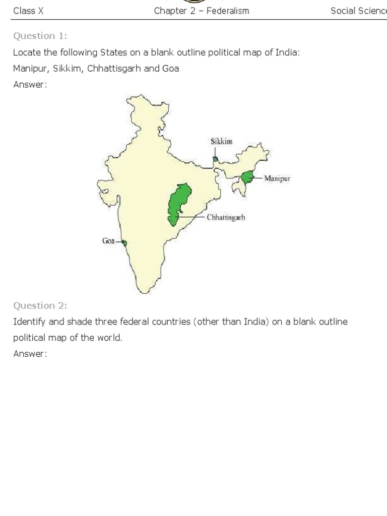 Cbse Chapter 2 Federalism Class 10 Notes PDF | PDF | Federalism ...