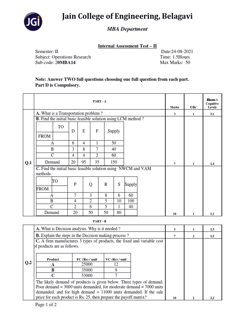 Jain College of Engineering, Belagavi: MBA Department | PDF | Business ...
