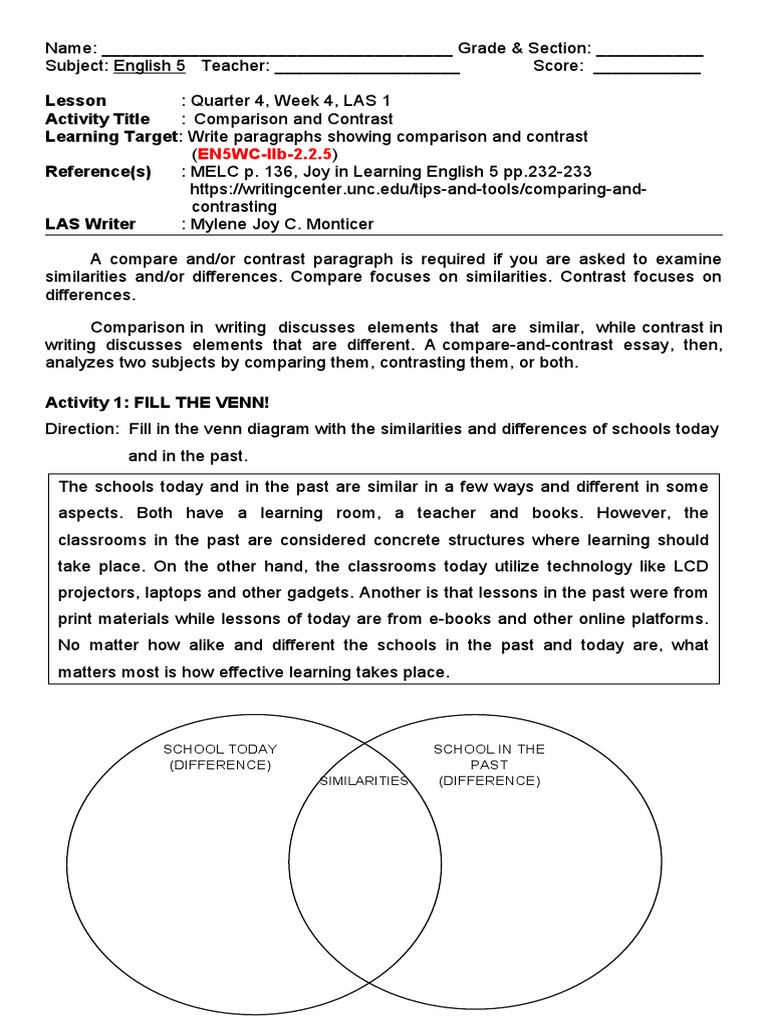 En5Wc-Iib-2.2.5: Lesson Activity Title Learning Target: Write ...