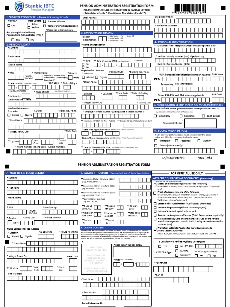 Stanbic IBTC Pension Registration Form | PDF | Identity Document ...