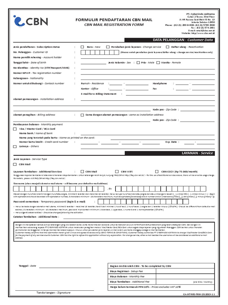 CBN Mail Registration Form | PDF | Payments