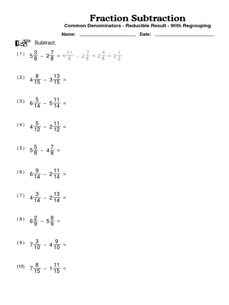 Fraction Subtraction with Regrouping | PDF | Notation | Lexicology