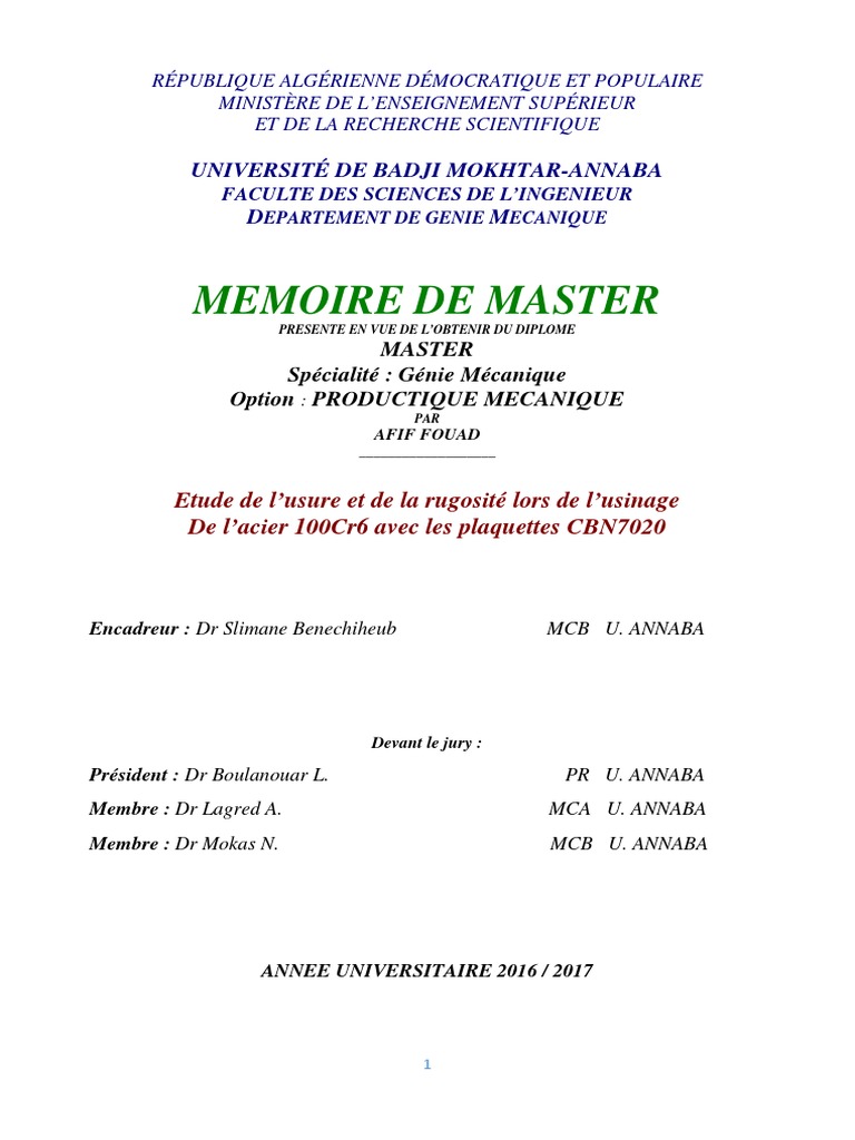 Memoire de Master: Université de Badji Mokhtar-Annaba D M | PDF