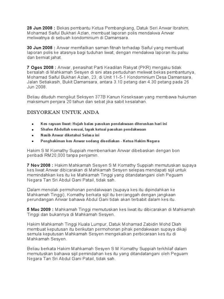 Kes Liwat Ke Dua Anwar | PDF