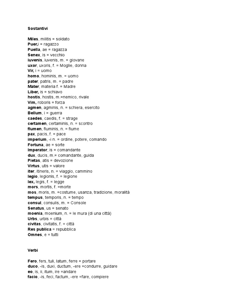 Lessico Di Base Latino | PDF