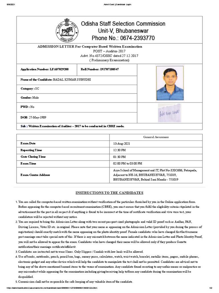 Admit Card - Candidate Login | PDF | Government