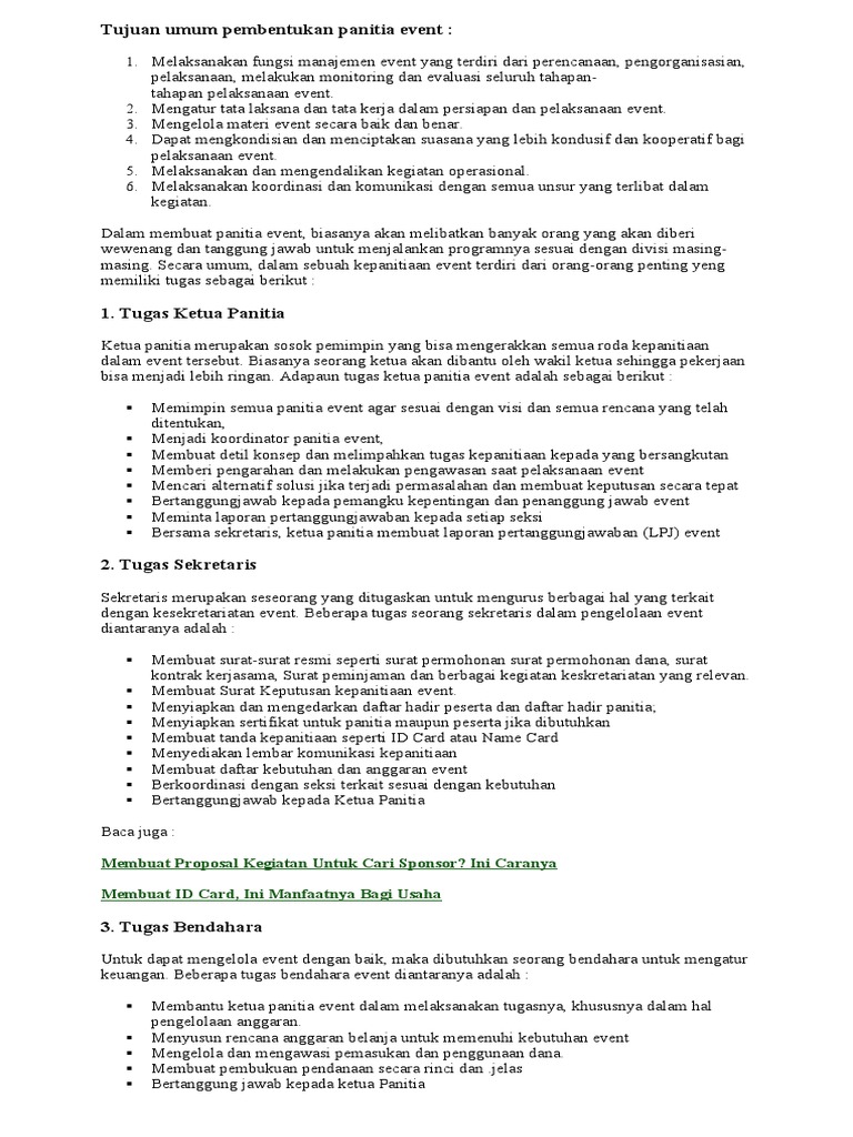 Tujuan Umum Pembentukan Panitia Event | PDF | Karier & Perkembangan