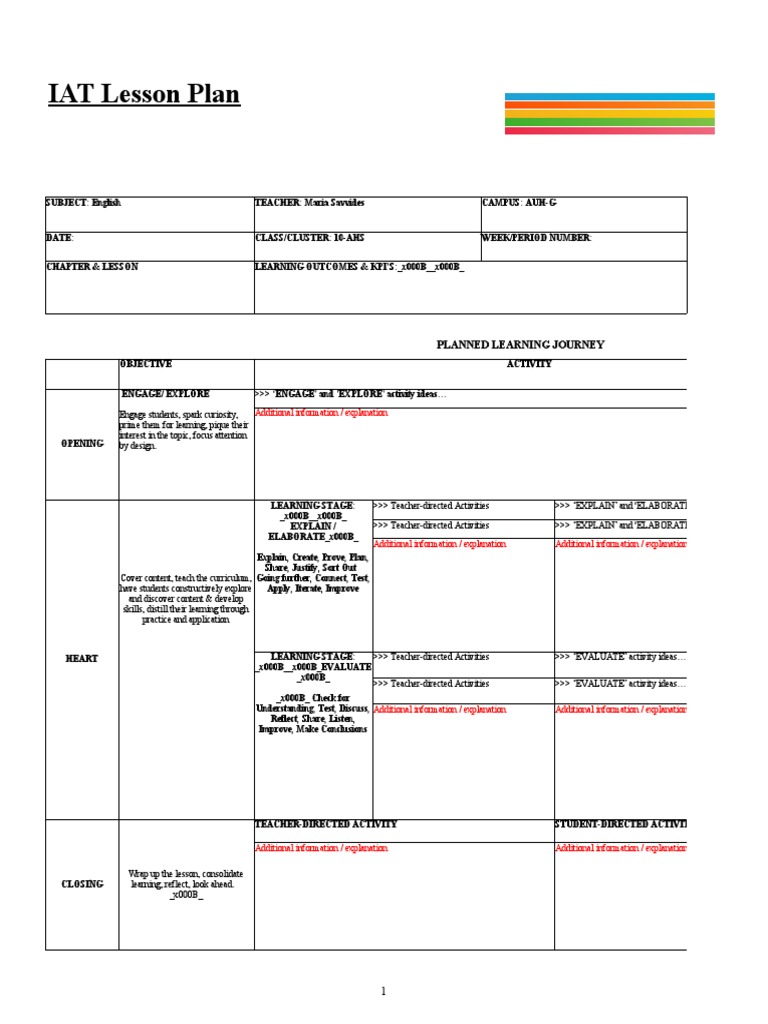 IAT Lesson Plan: Planned Learning Journey | PDF | Learning | Critical ...