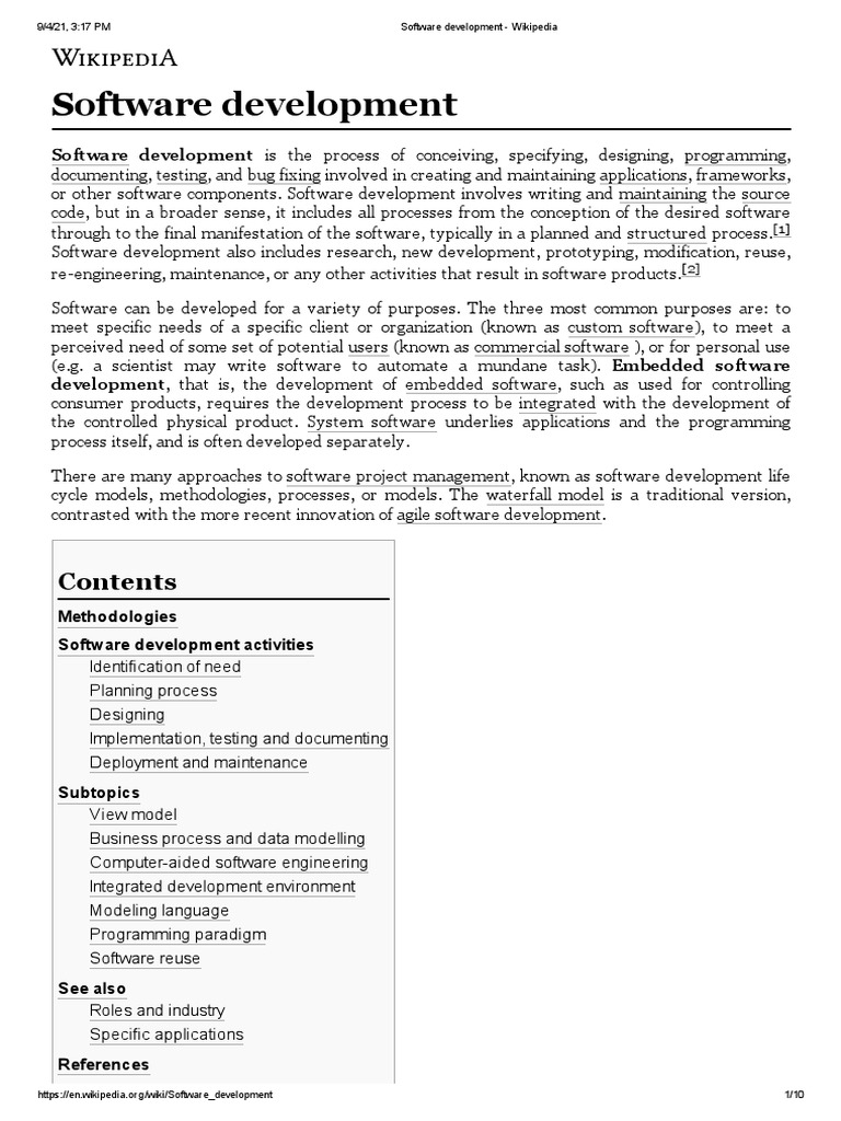 Software Development - Wikipedia | PDF | Software Development | Programming Paradigms