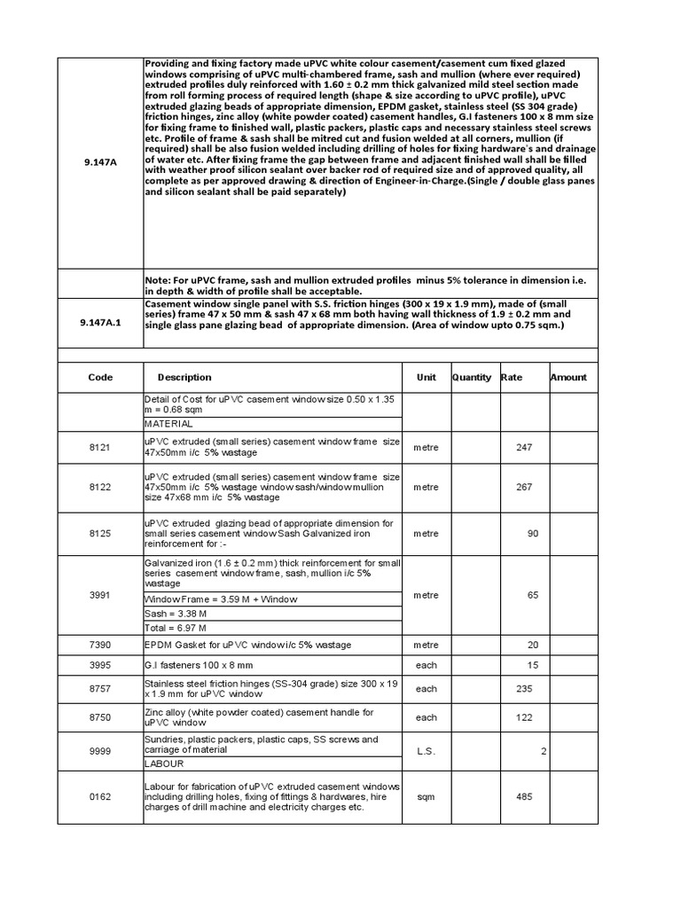 Specifications for Providing and Fixing Factory Made uPVC Casement ...