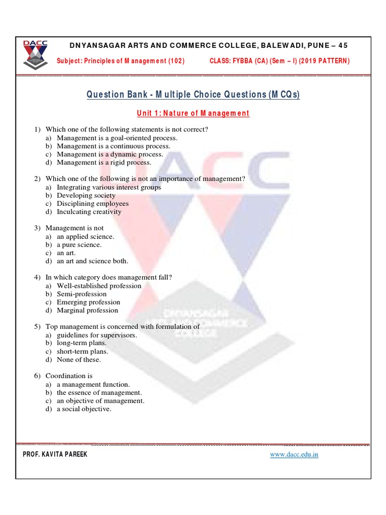 Principles of Management MCQs Guide | PDF | Stress Management | Stress ...