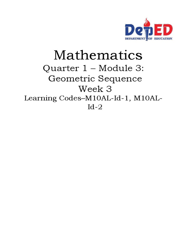 Mathematics: Quarter 1 - Module 3: Geometric Sequence Week 3 | PDF ...
