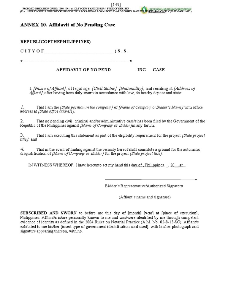 Affidavit of No Pending Case | PDF | Affidavit | Government