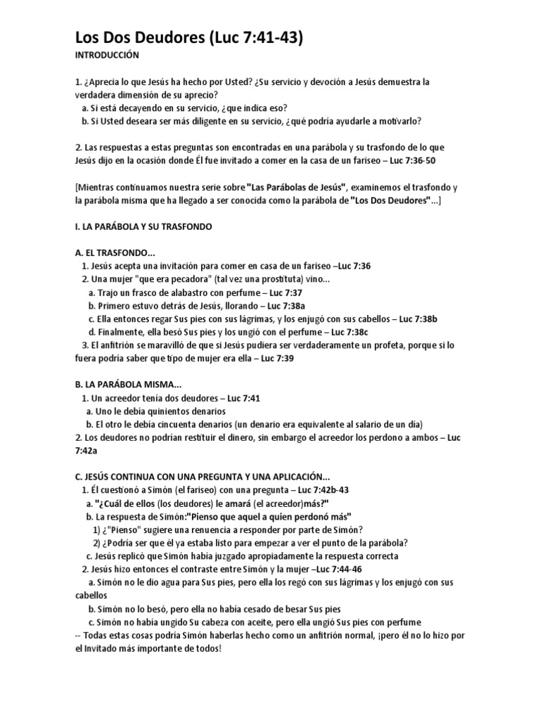 Reflexiones sobre la Parábola de los Dos Deudores | PDF | Jesús | Pecado