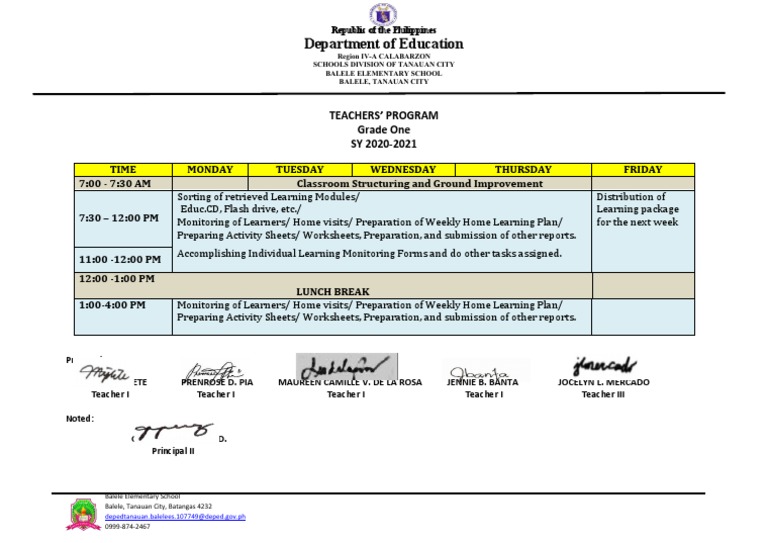 Balele Elementary School Grade 1 Program | PDF