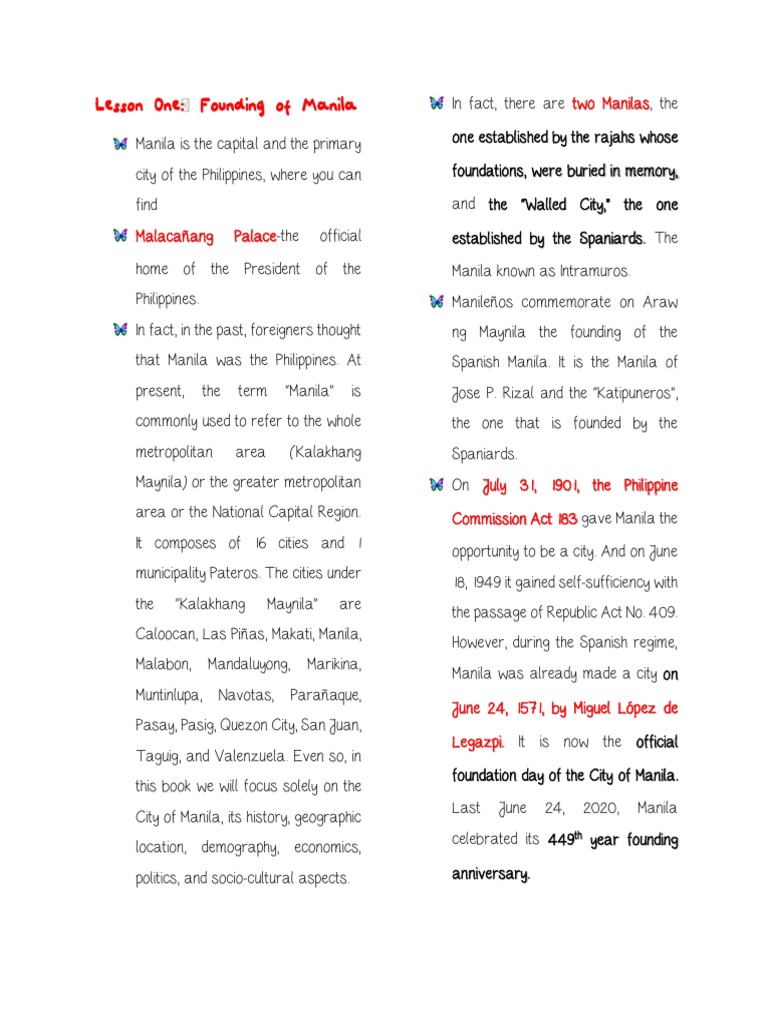 Lesson 1 Manila-Founding of Manila | PDF | Manila | Philippines