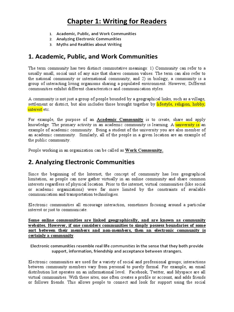 Chapter 1: Writing For Readers: 1. Academic, Public, and Work ...
