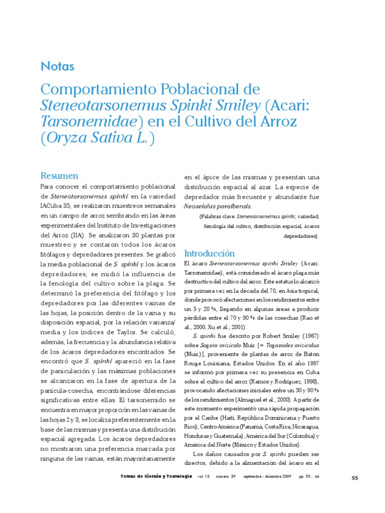 Steneotarsonemus Spinki | PDF | Américas | Arroz