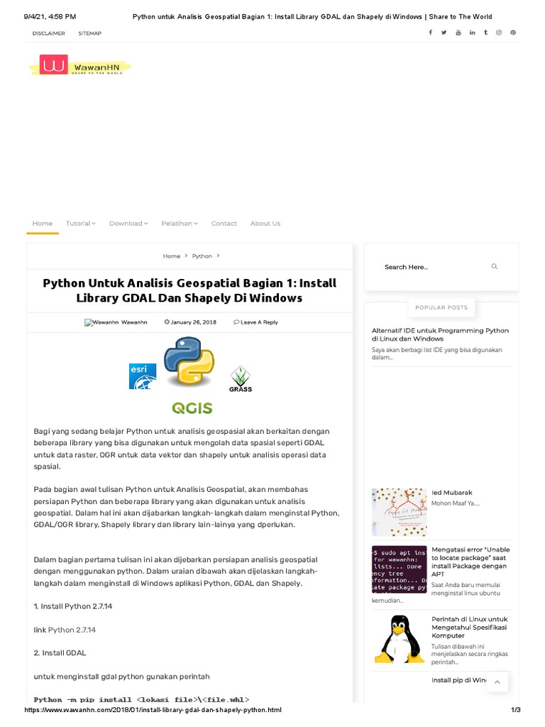 Python Untuk Analisis Geospatial Bagian 1 - Install Library GDAL Dan ...