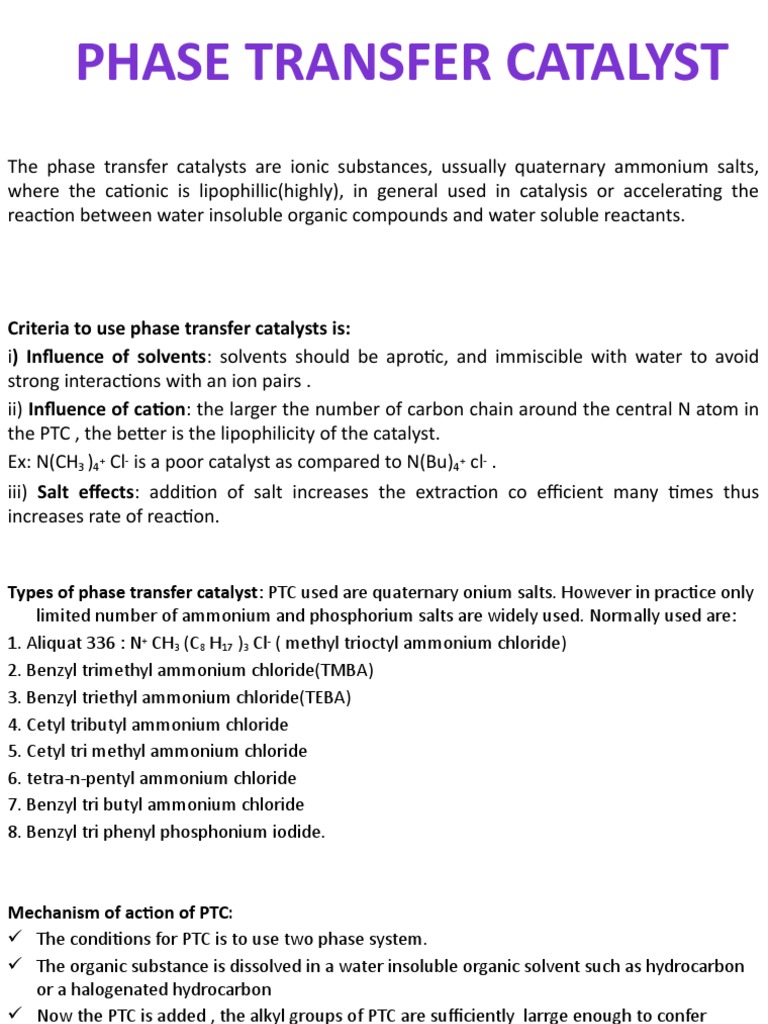 Phase Transfer Catalyst | PDF | Ammonium | Salt (Chemistry)