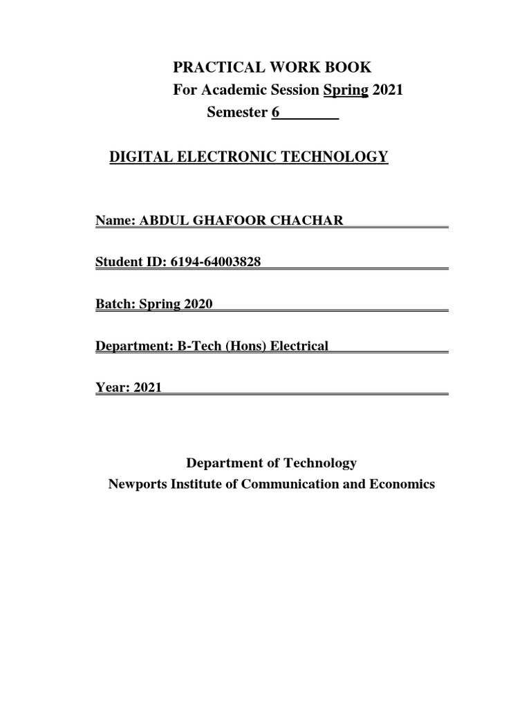 Digital Logic Technology Lab Manual | PDF | Logic Gate | Electronic ...