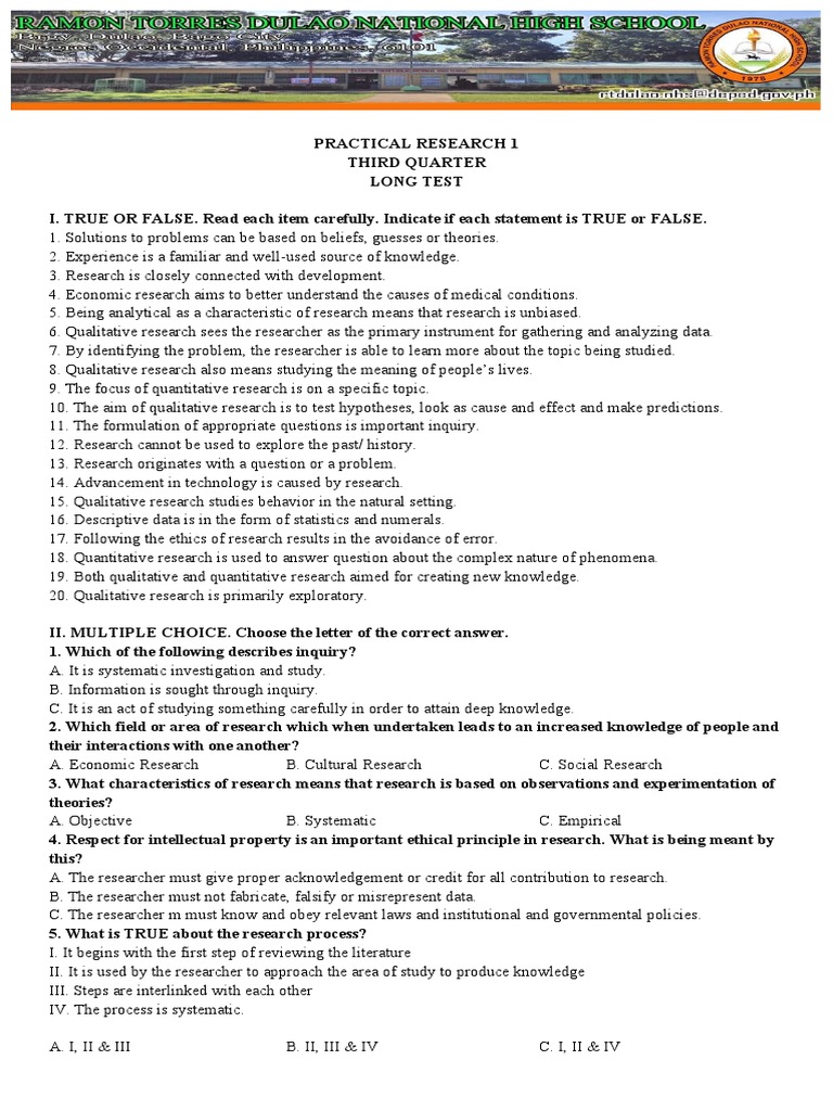 Practical Research 1: Long Test Guide | PDF | Qualitative Research ...