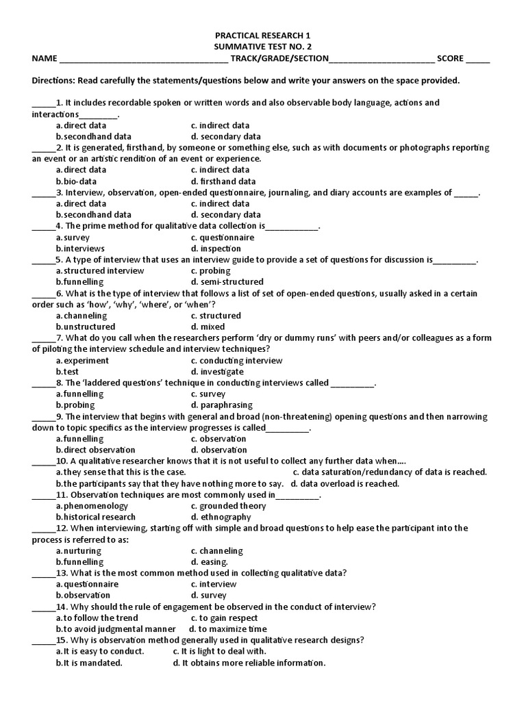 Q4-Summative Test 2 - Practical Research 1 | PDF | Interview ...