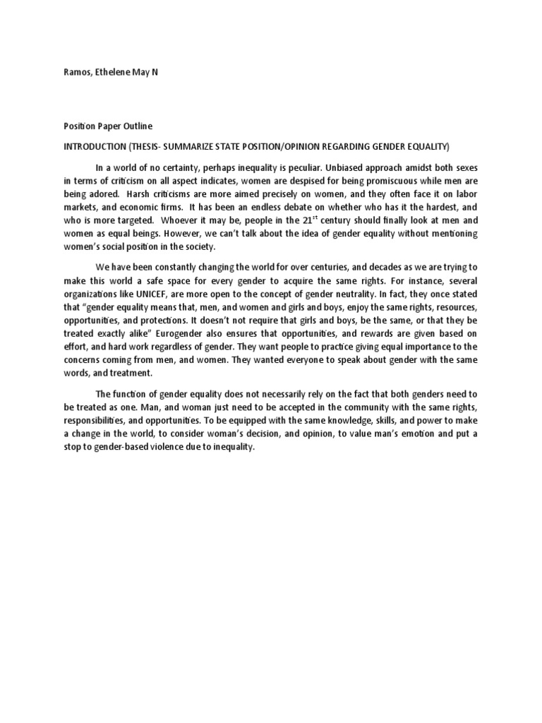 Outline Position Paper | PDF | Woman | Gender