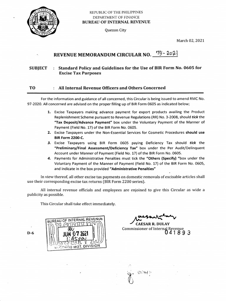 Standardizing Excise Tax Payment Procedures: New Guidelines for Filing ...