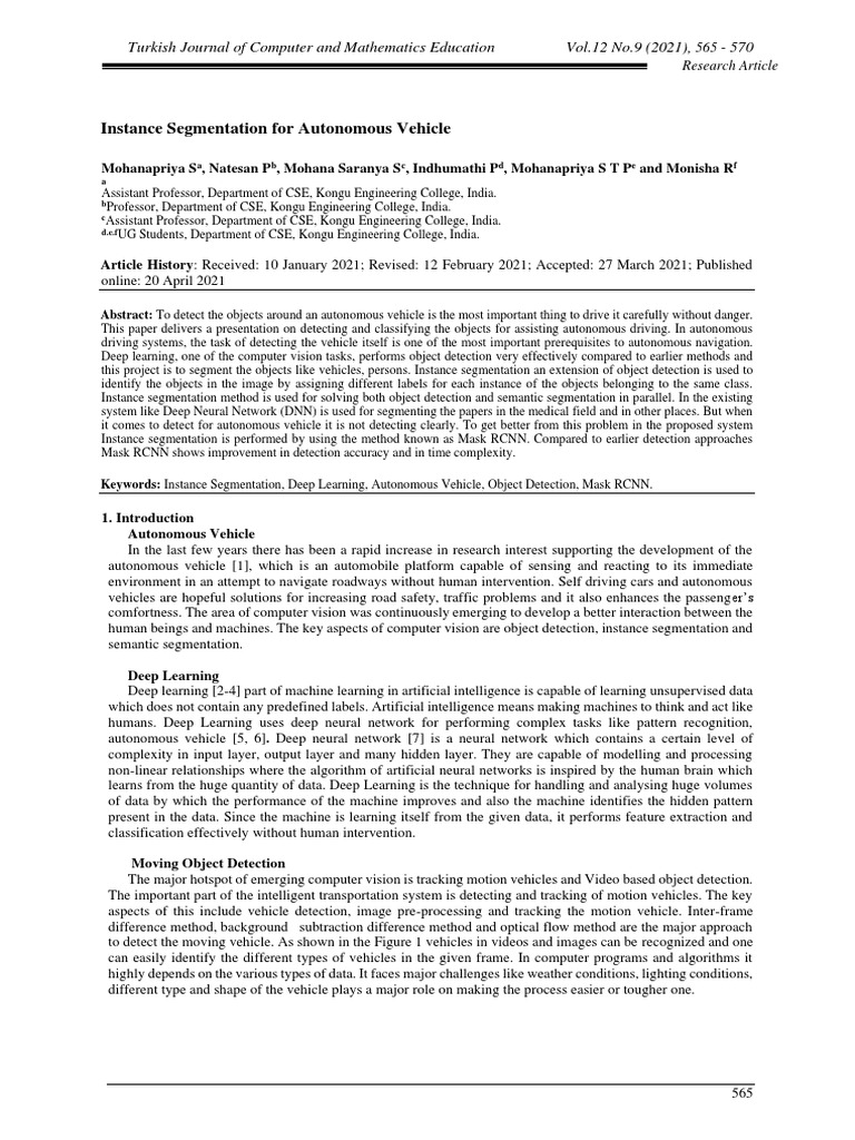 Instance Segmentation in Autonomous Vehicles | PDF | Deep Learning ...
