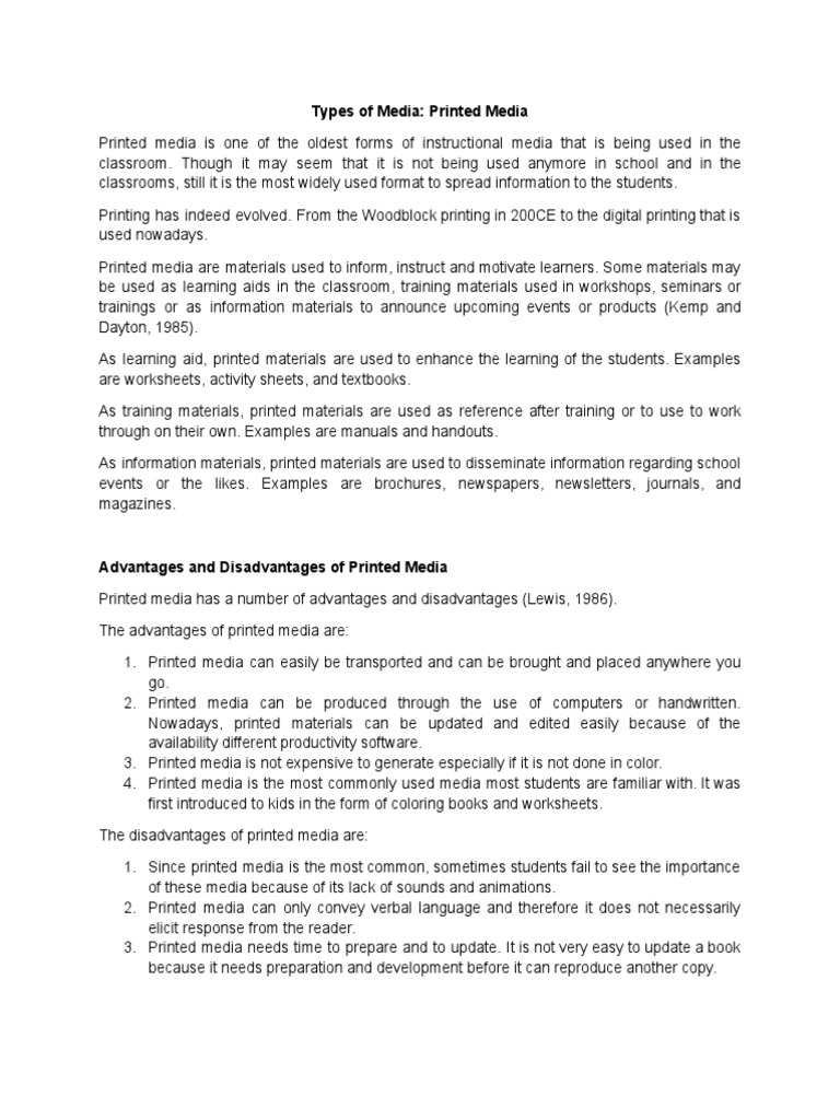 Types of Media (Printed Media) | PDF | Typefaces | Books