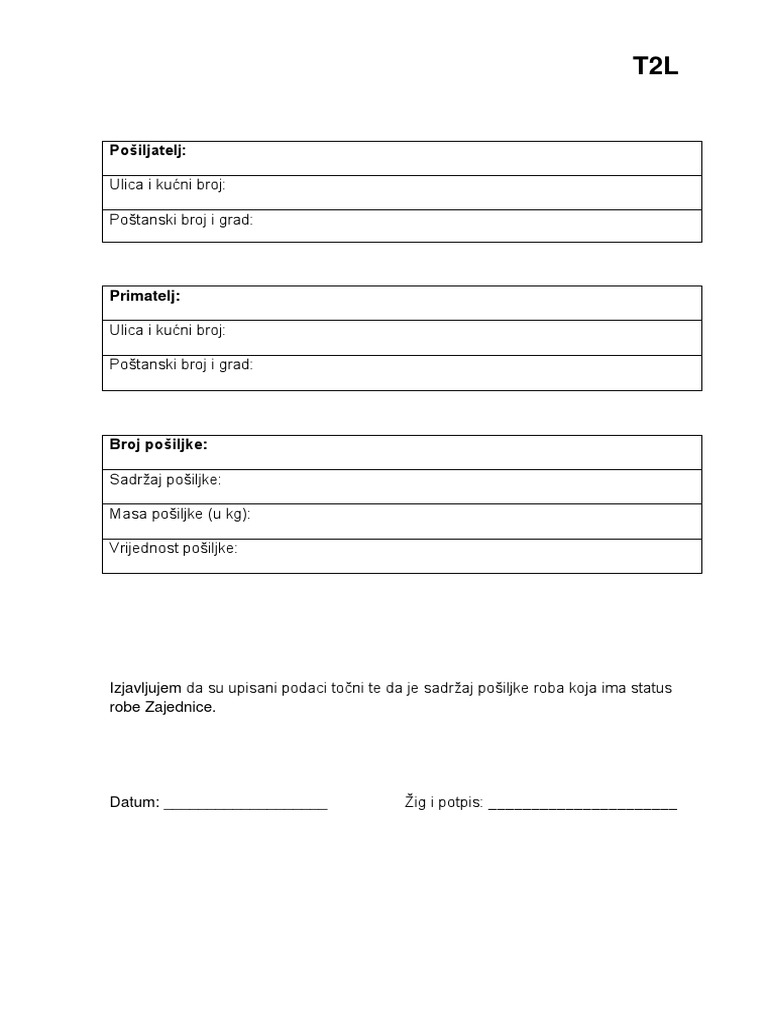 T2L Obrazac | PDF