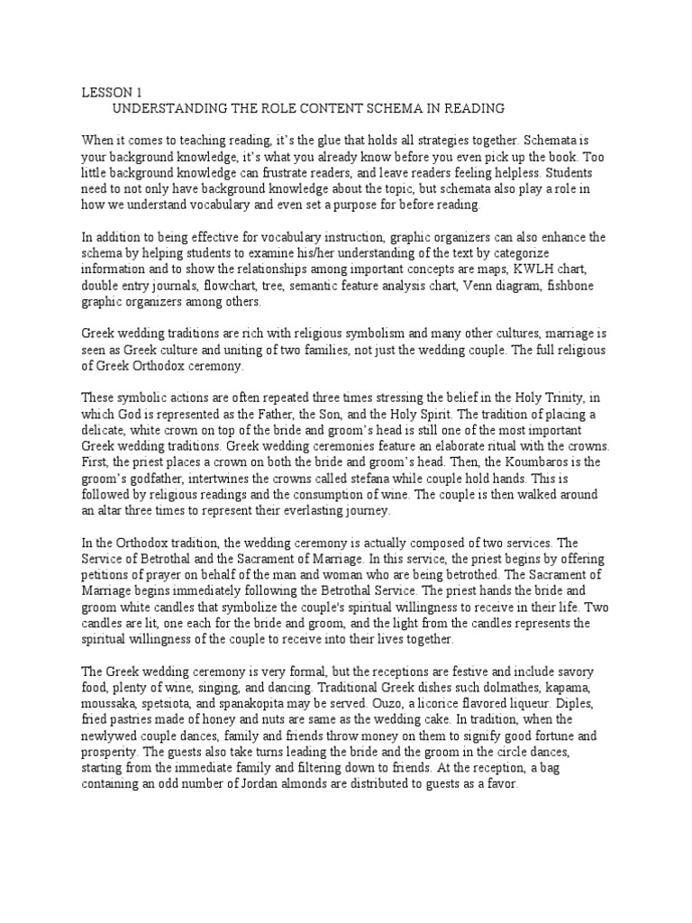 Developing Reading and Writing Lesson 1 | PDF | Wedding | Schema ...