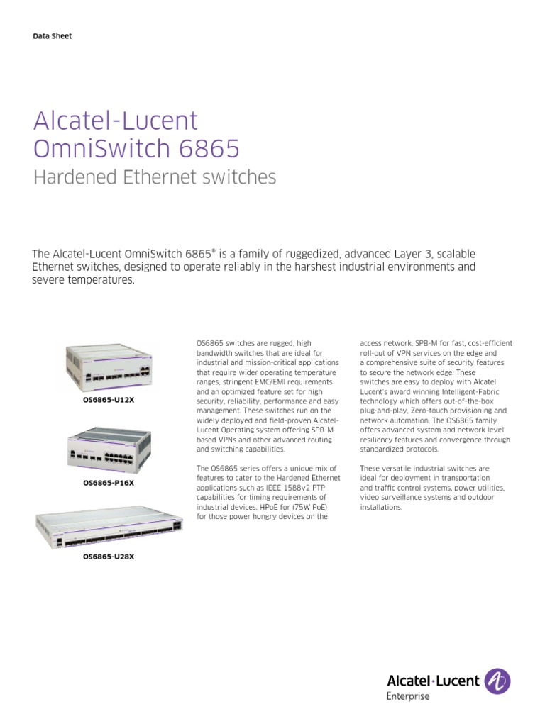 Alcatel-Lucent Omniswitch 6865: Hardened Ethernet Switches | PDF | I ...