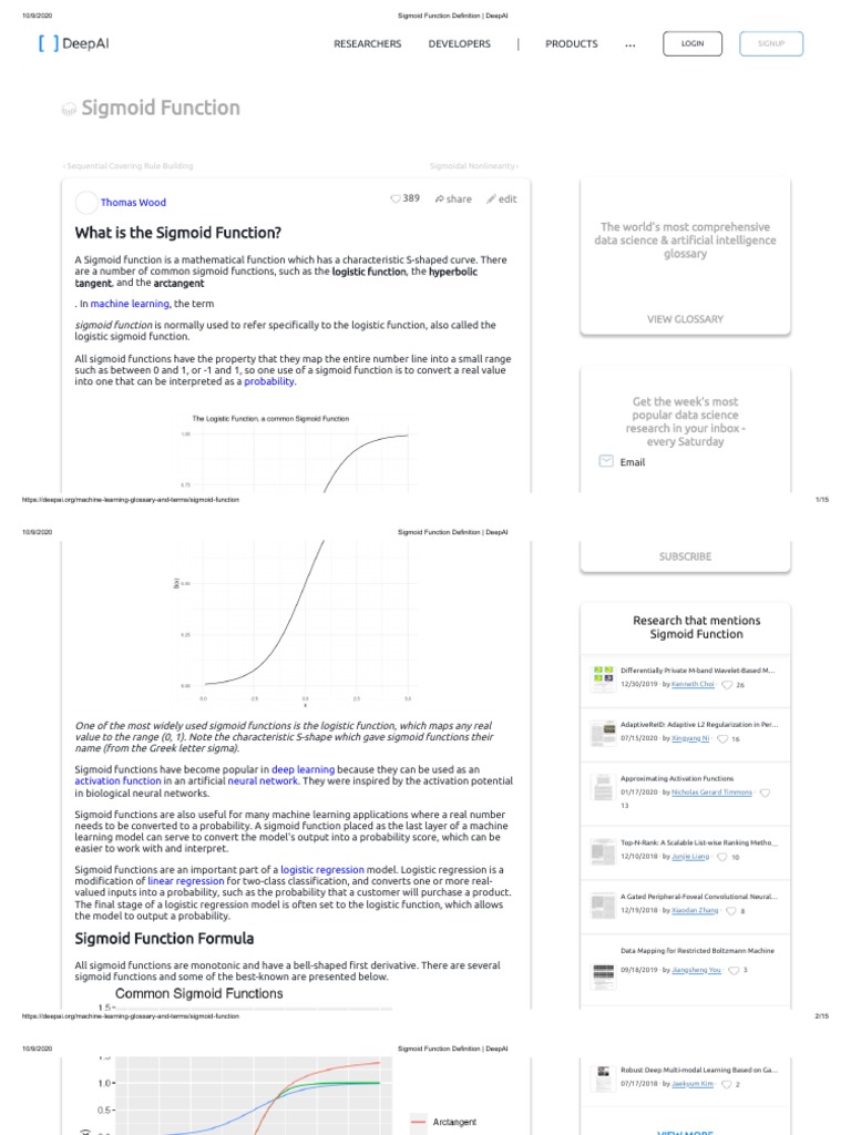 Sigmoid Function Definition - DeepAI | PDF | Logistic Regression | Logistic Function